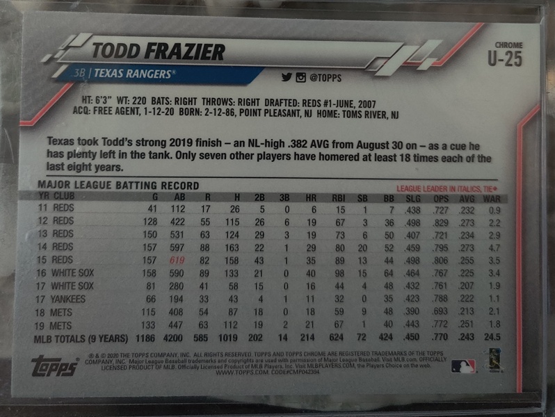 Baseball Card (Player: Todd Frazier) (Superstar: Yes) (Hall of Fame: No ...