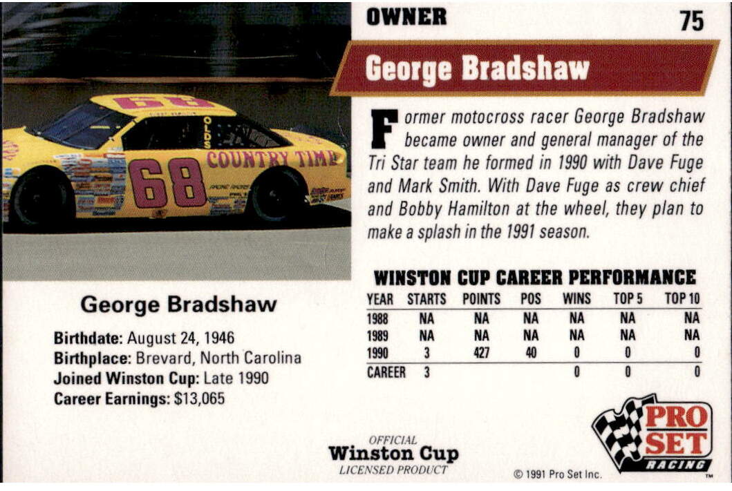 NASCAR (Brand: Pro Set) (Type: Pro Set Racing) (Subtype: Owner) (Kind ...